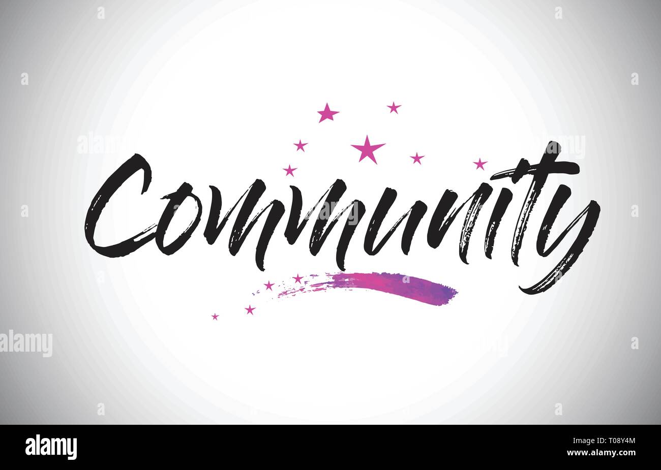Community Handwritten Word Font with Vibrant Violet Purple Stars and ...