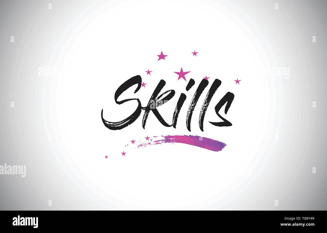 Skills Handwritten Word Font with Vibrant Violet Purple Stars and ...