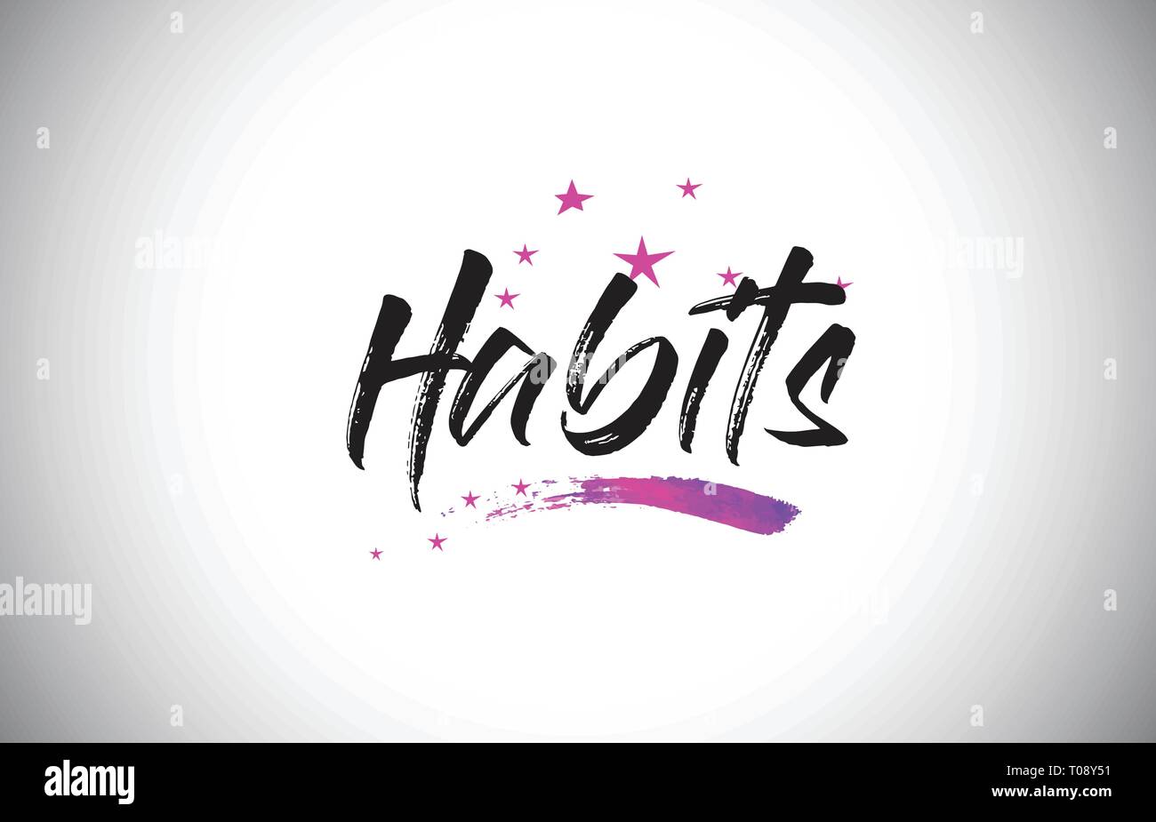 Habits Handwritten Word Font with Vibrant Violet Purple Stars and ...