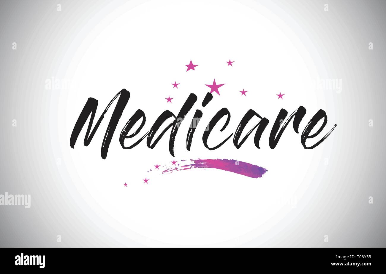 Medicare Handwritten Word Font with Vibrant Violet Purple Stars and ...
