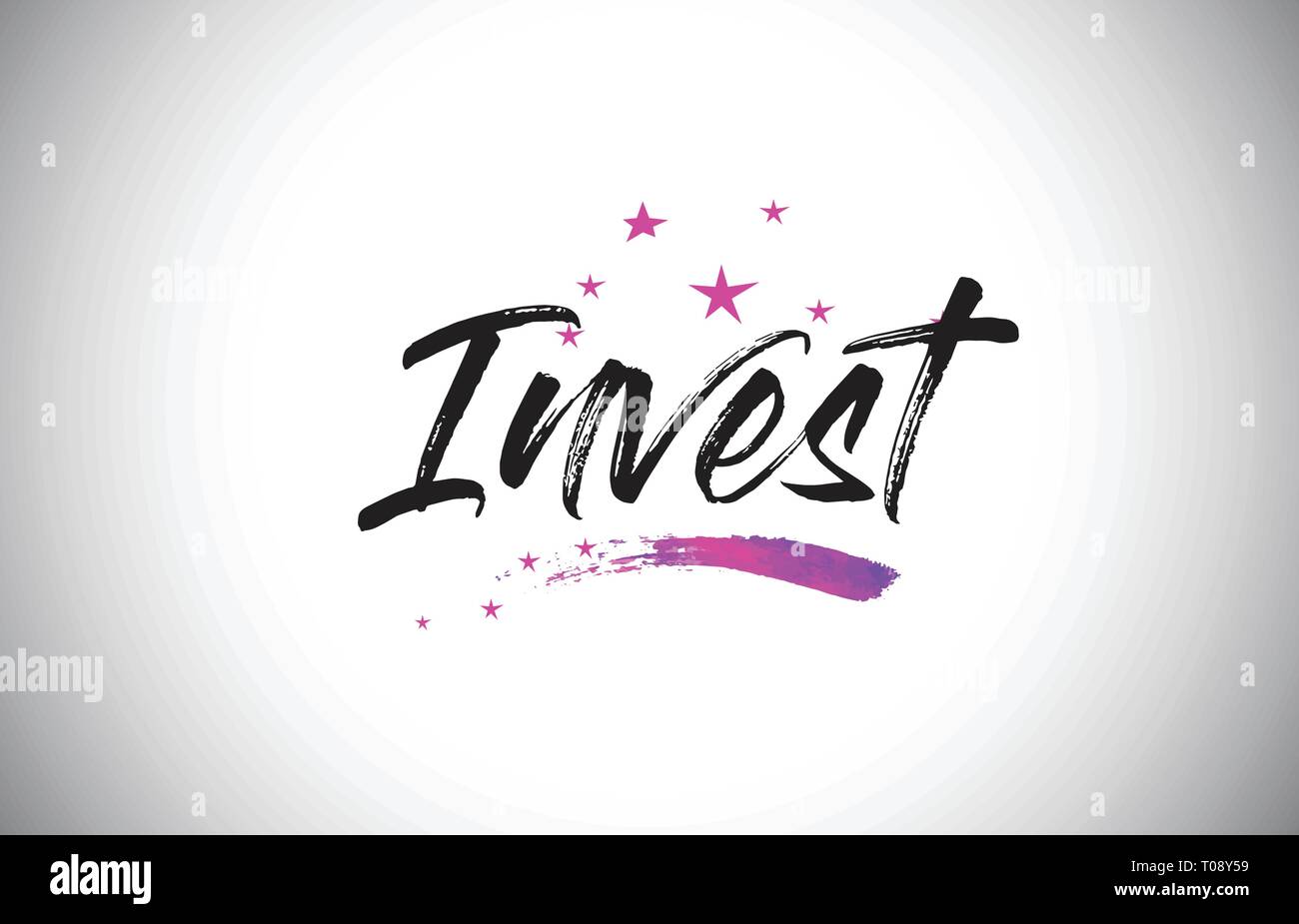 Invest Handwritten Word Font with Vibrant Violet Purple Stars and ...