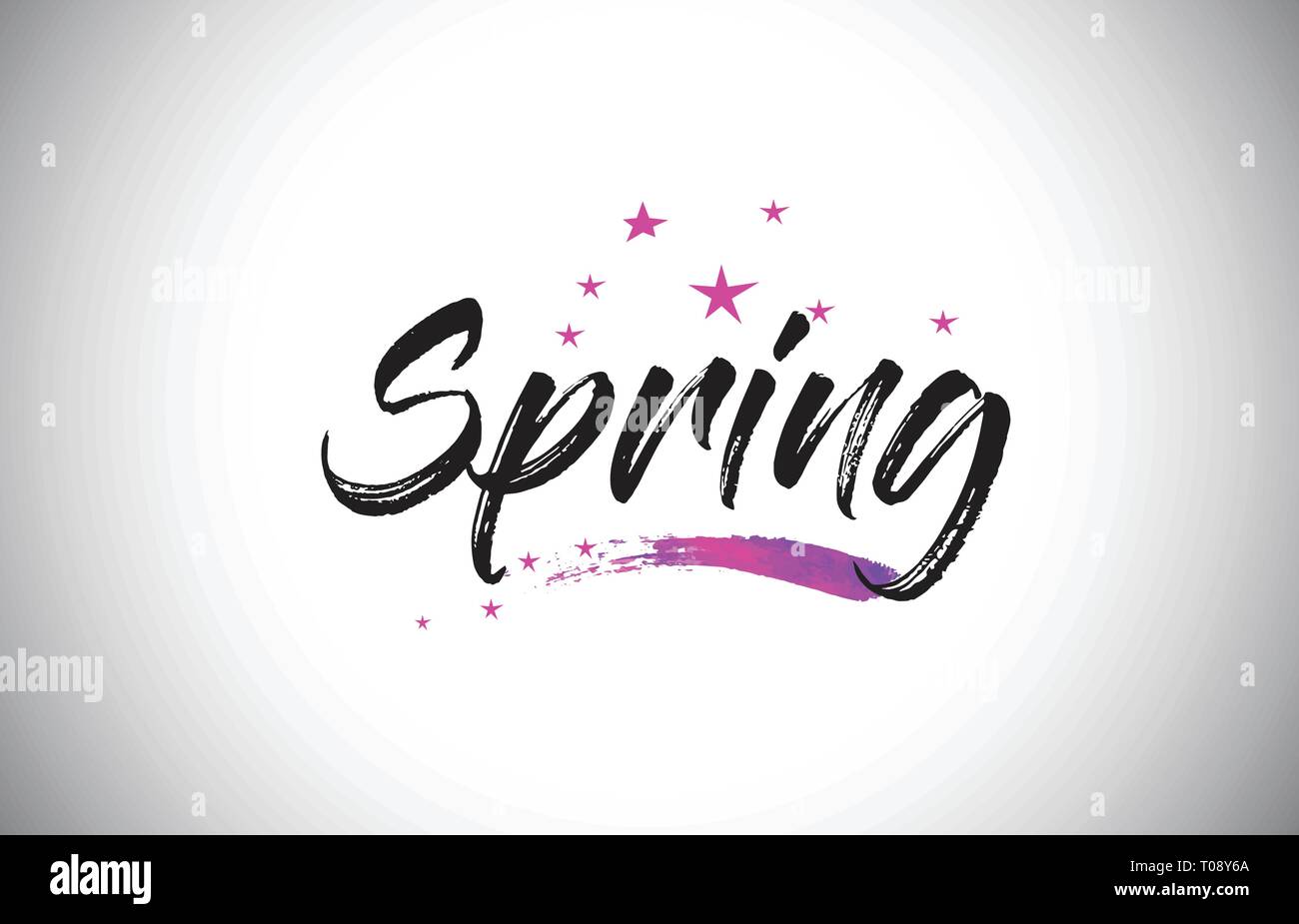 Spring Handwritten Word Font with Vibrant Violet Purple Stars and ...