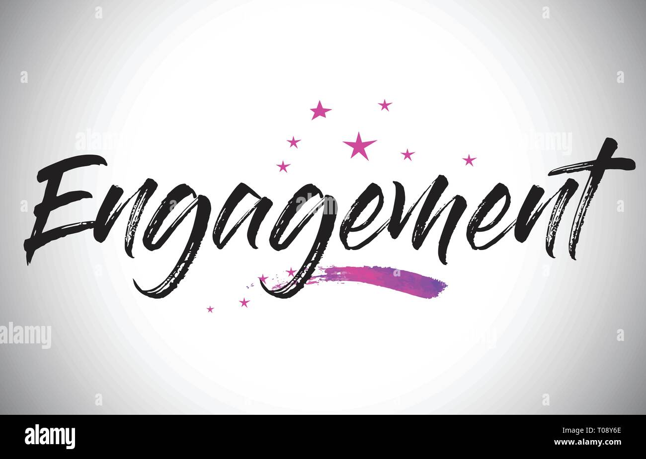Engagement Handwritten Word Font with Vibrant Violet Purple Stars and ...