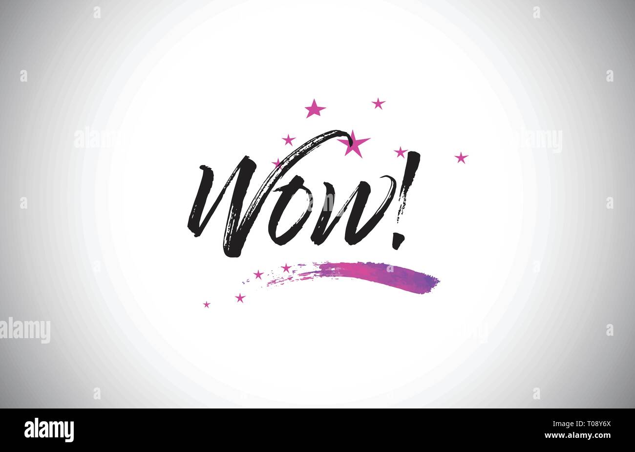 Wow! Handwritten Word Font with Vibrant Violet Purple Stars and ...