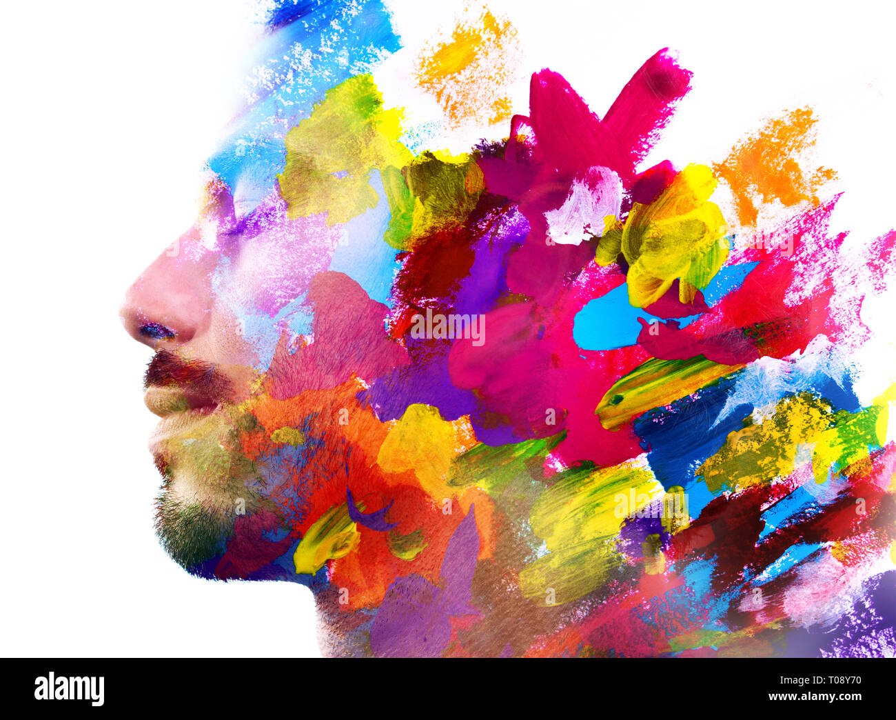 Portrait photography blends in with original artwork Stock Photo - Alamy