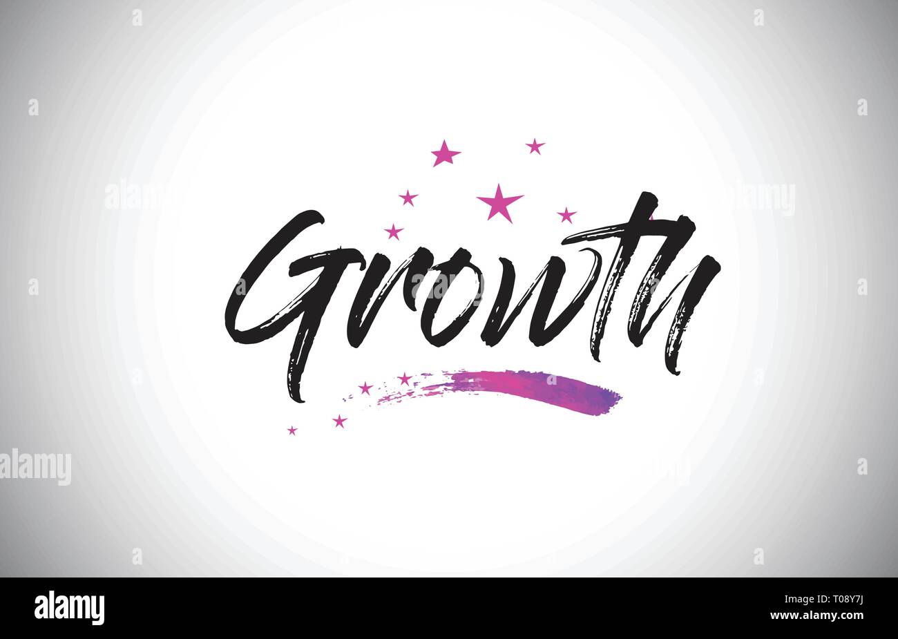 Growth Handwritten Word Font with Vibrant Violet Purple Stars and ...