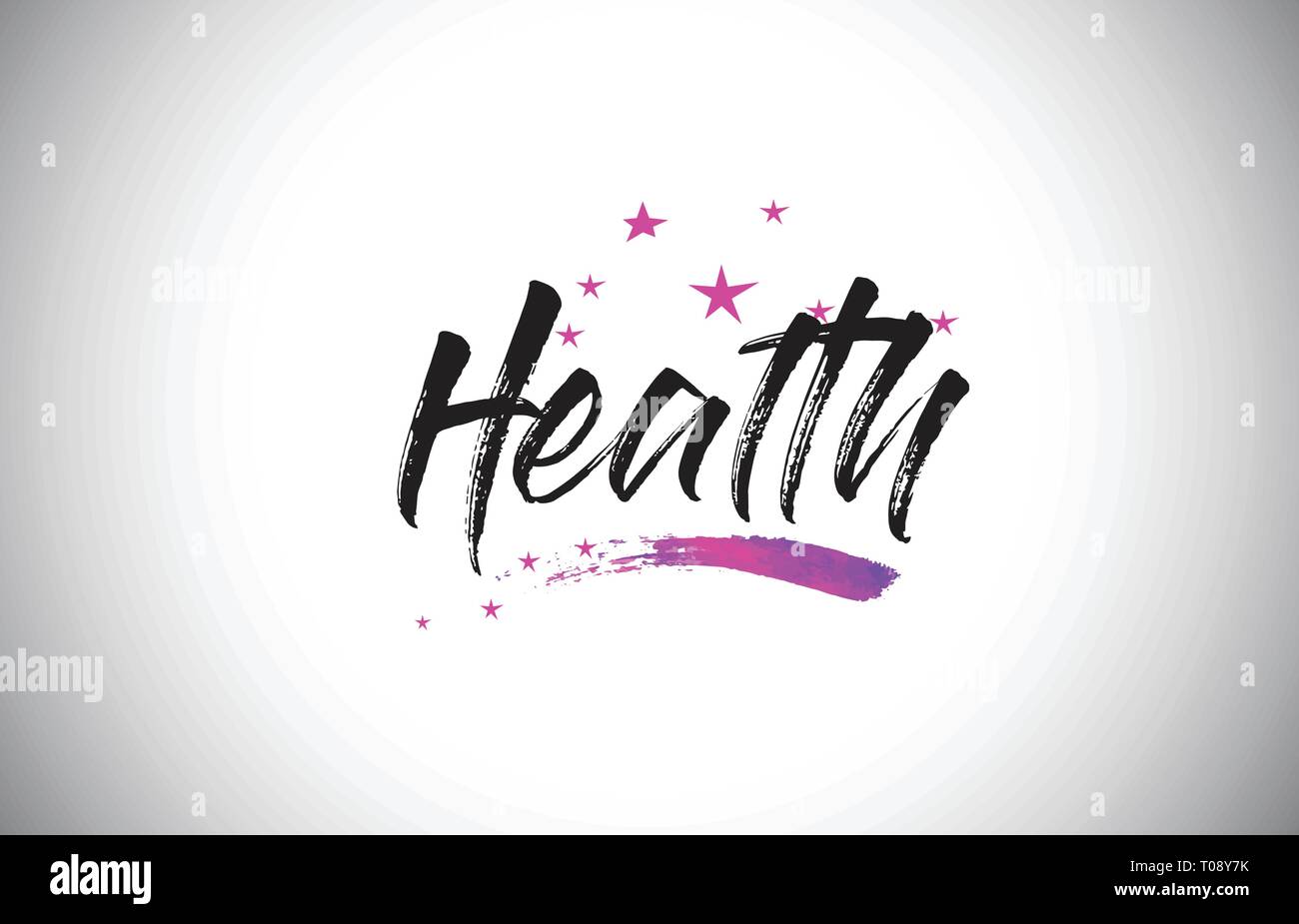 Health Handwritten Word Font with Vibrant Violet Purple Stars and ...