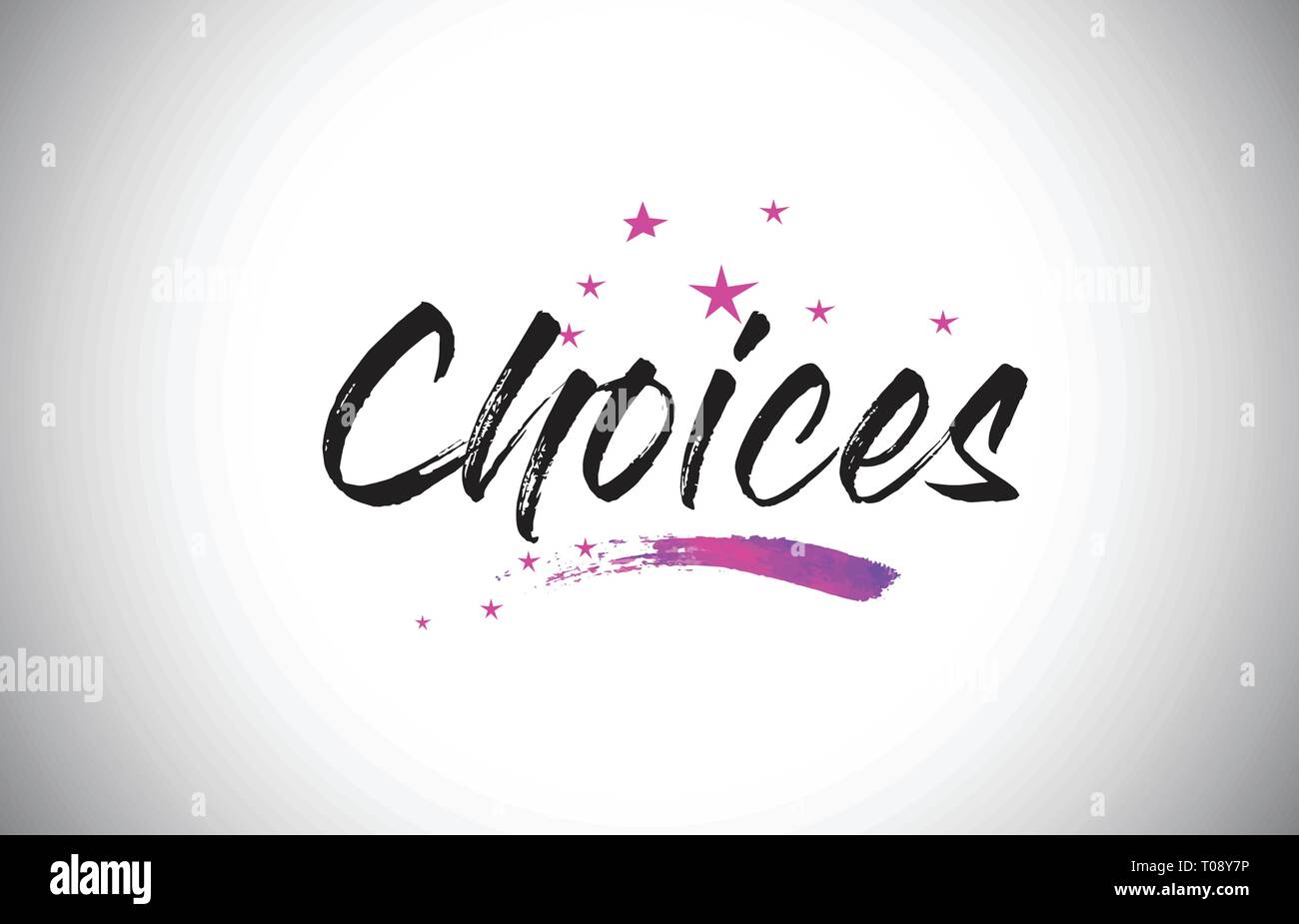 Choices Handwritten Word Font with Vibrant Violet Purple Stars and ...