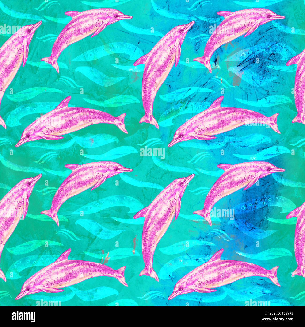 Atlantic Spotted dolphin in pink color palette, hand painted watercolor ...