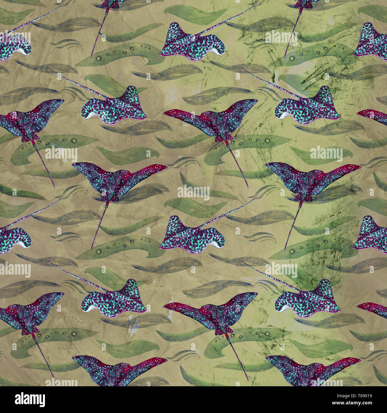 Spotted stingray, hand painted watercolor illustration, seamless ...