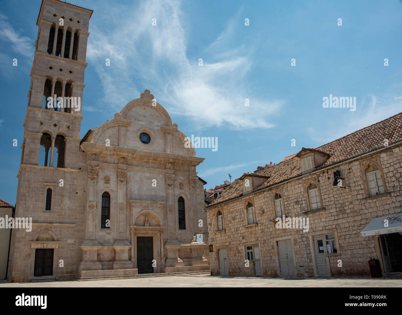 Croatia, Hvar - June 2018: St. Stephen's 13th century church is the ...