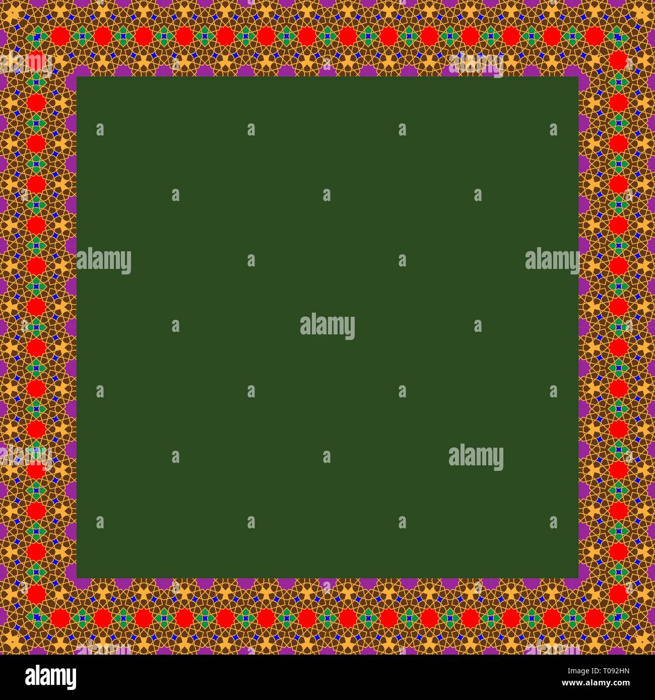 Eastern islamic colorful ornament round rectangle border frame. Looping ...