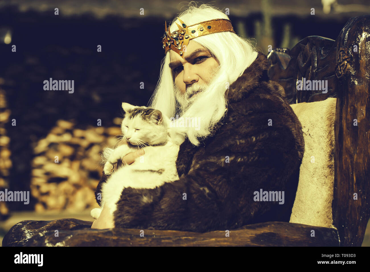 Old druid sits in chair Stock Photo - Alamy