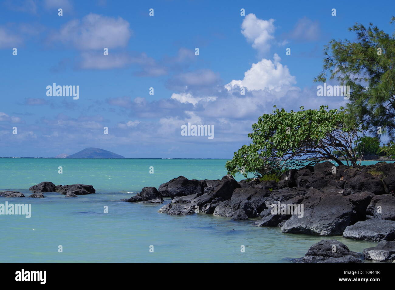 Round Island, Mauritius from Calodyne, Northern Mauritius Stock Photo ...