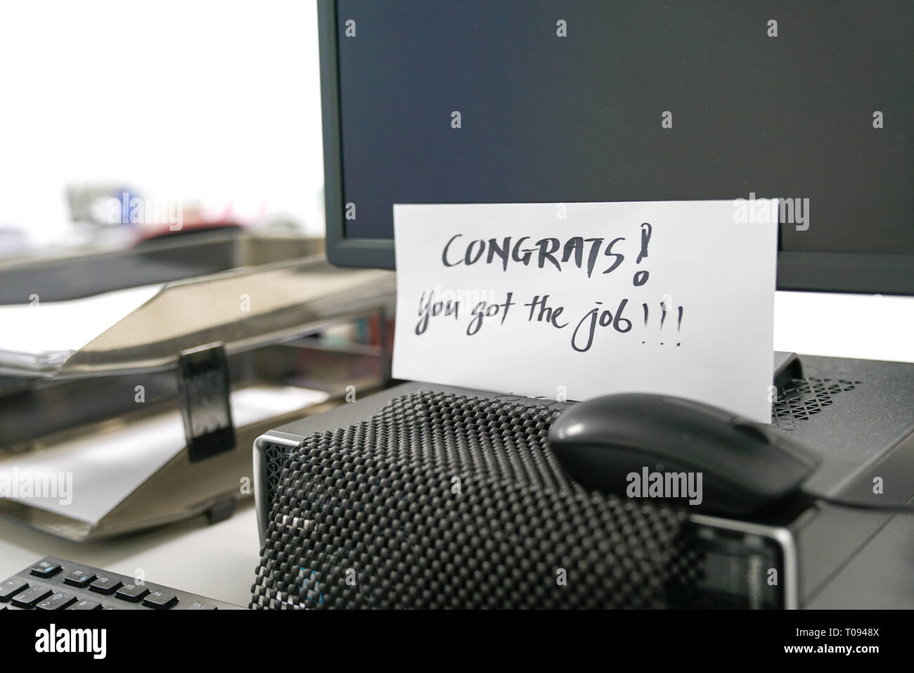 Work or employment concept, Congrats you got the job written on a white ...