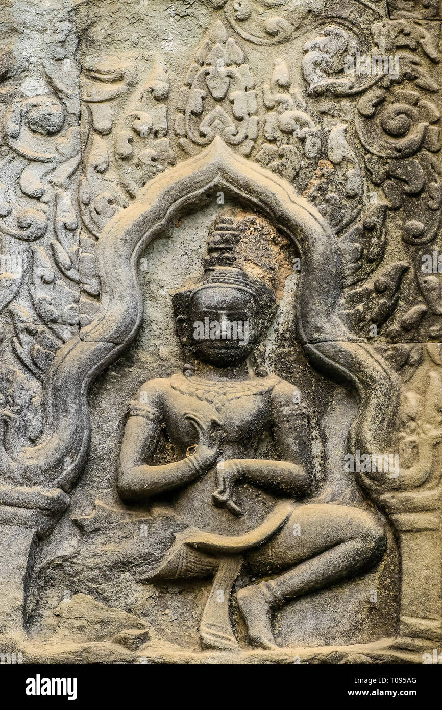Bas-relief of an apsara (heavenly nymph) at Unesco listed 12thC Khmer ...