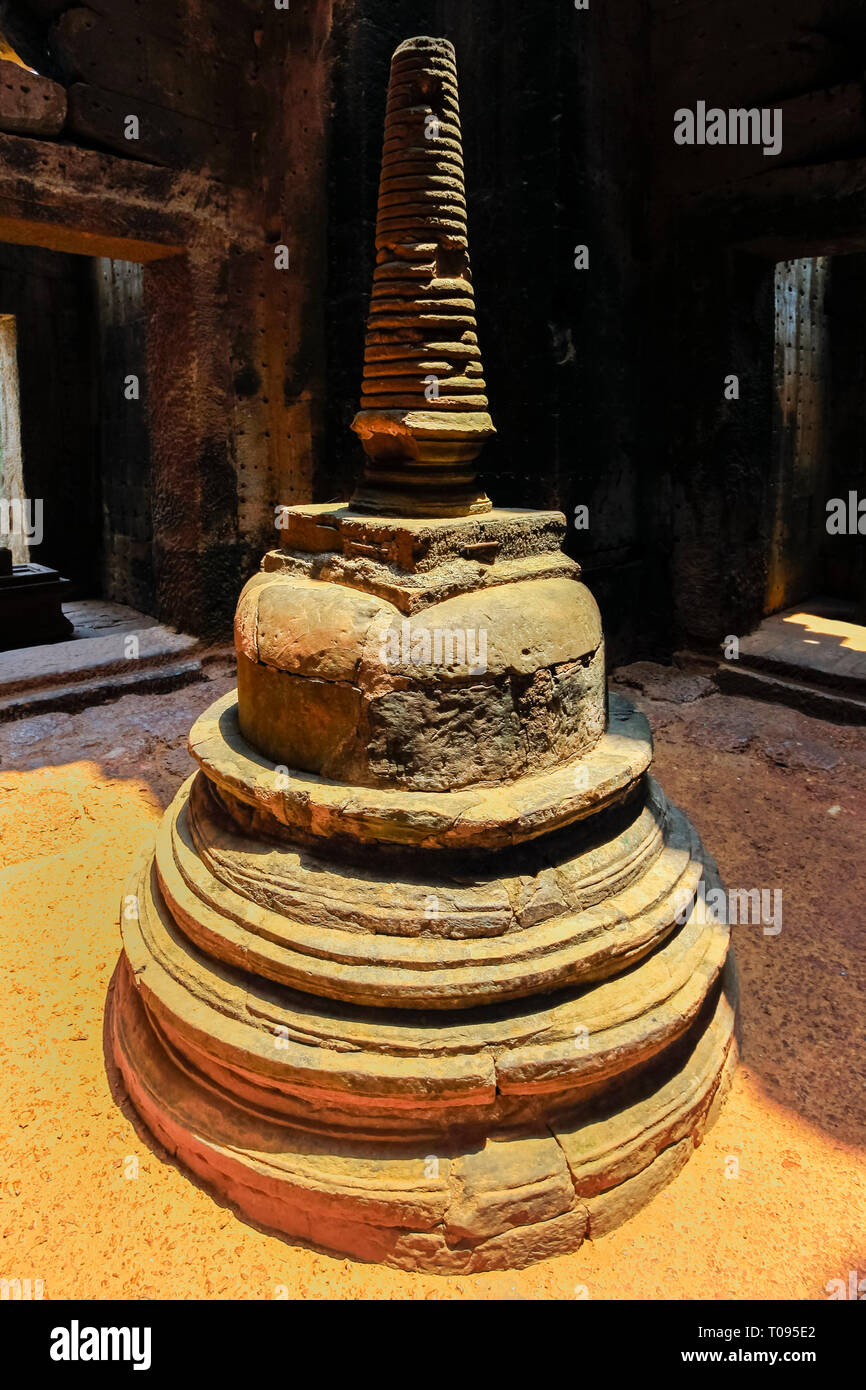 Stupa lit by the sun in the 12thC Preah Khan Buddhist temple complex ...