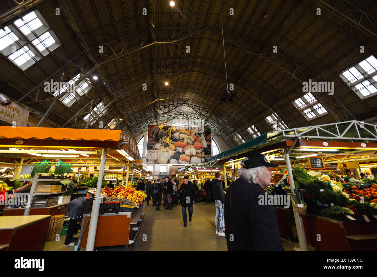 RIGA, LATVIA - MARCH 16, 2019: Riga Central market grocery pavilion ...