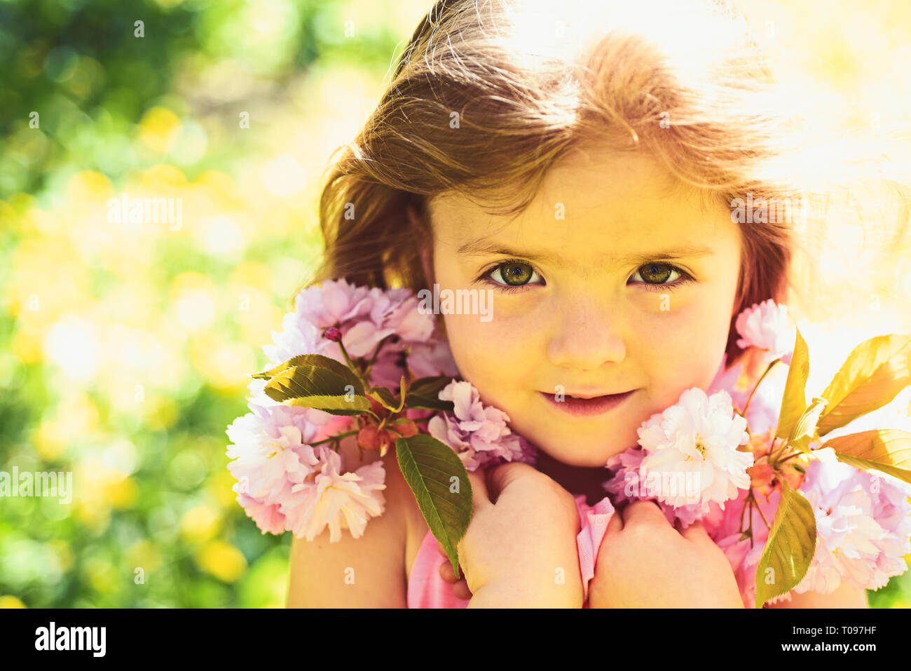 Spring style. Small child. Natural beauty. Childrens day. Springtime ...