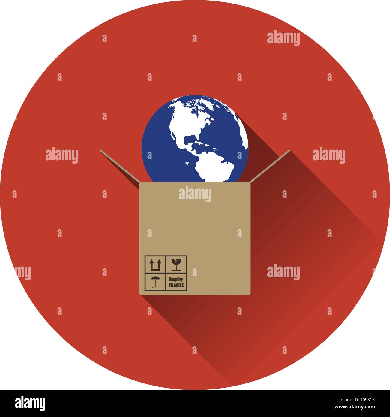 Planet in box. Logistic concept icon. Flat color with shadow design ...