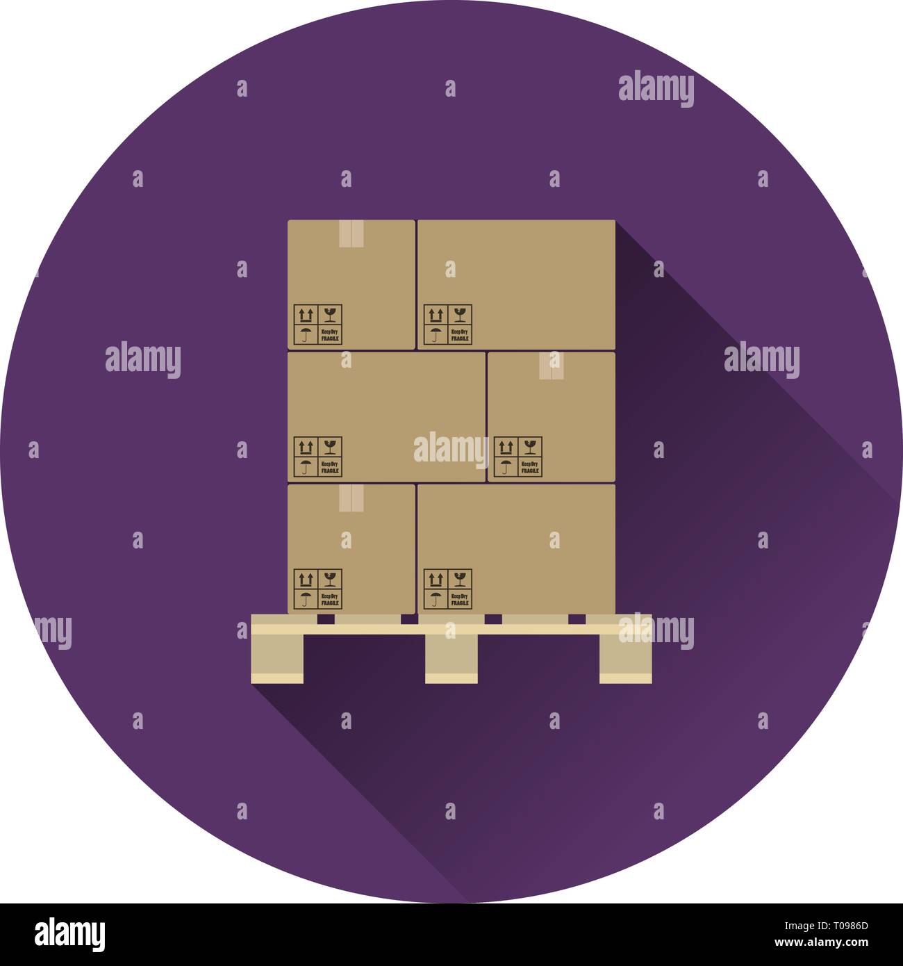 Cardboard package boxes on pallet icon. Flat color with shadow design ...