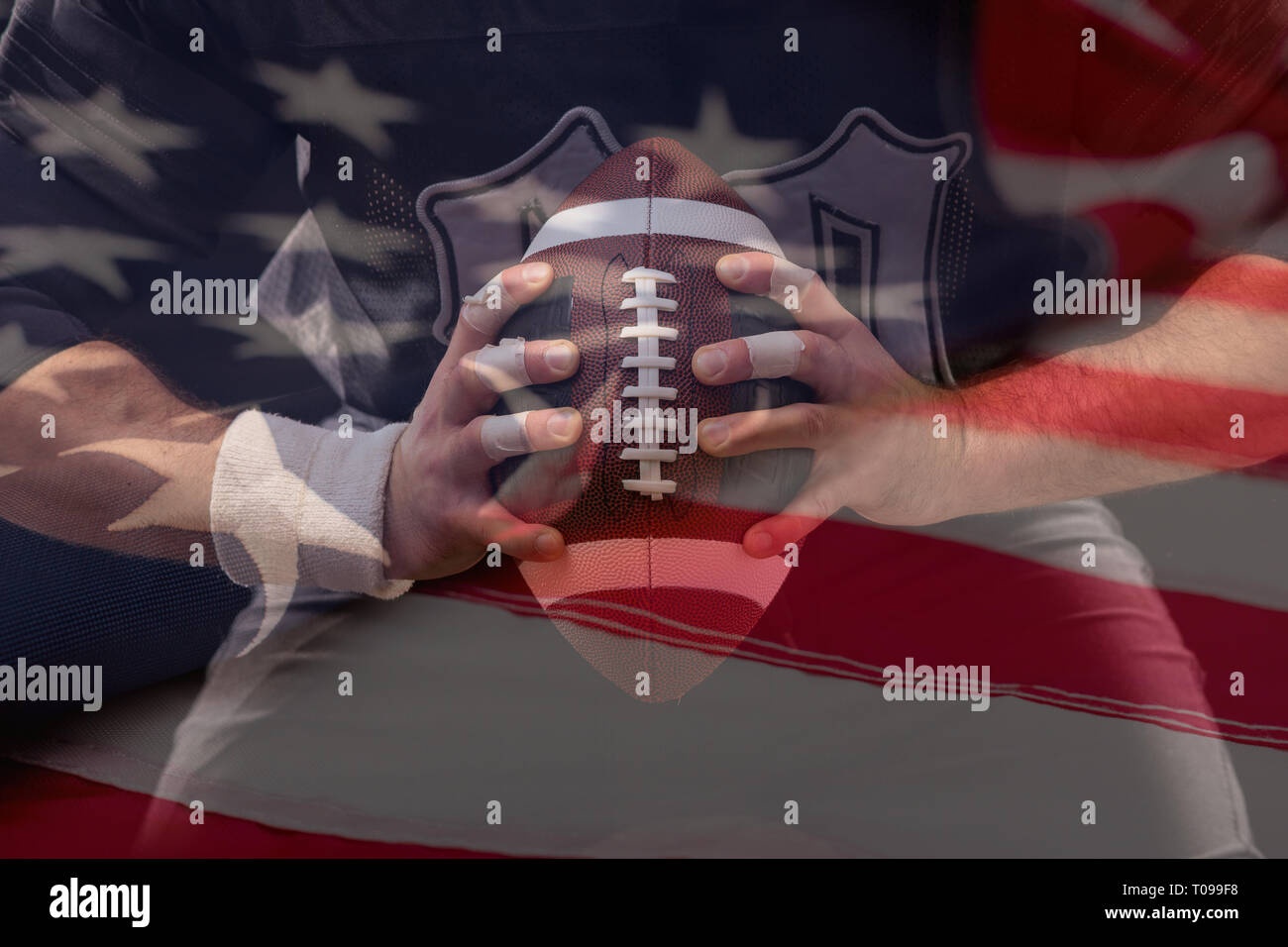 Cropped Image Of Sportsman Holding American Football Ball Stock Photo ...
