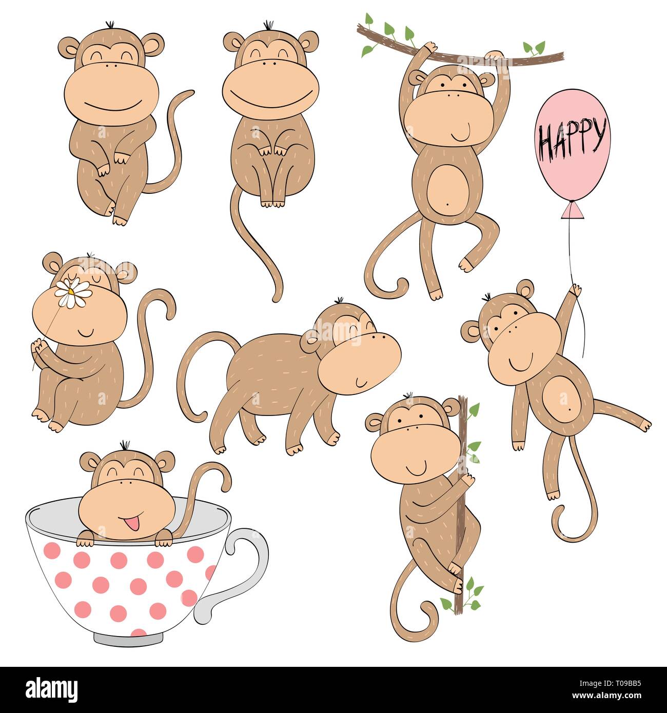 Vector Illustration Cartoon Monkey Stock Vector Images - Alamy