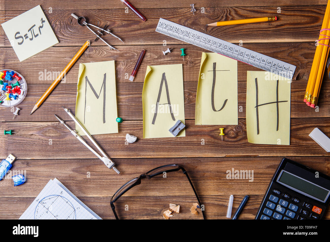 Text math composed of stickers with the letters Stock Photo - Alamy