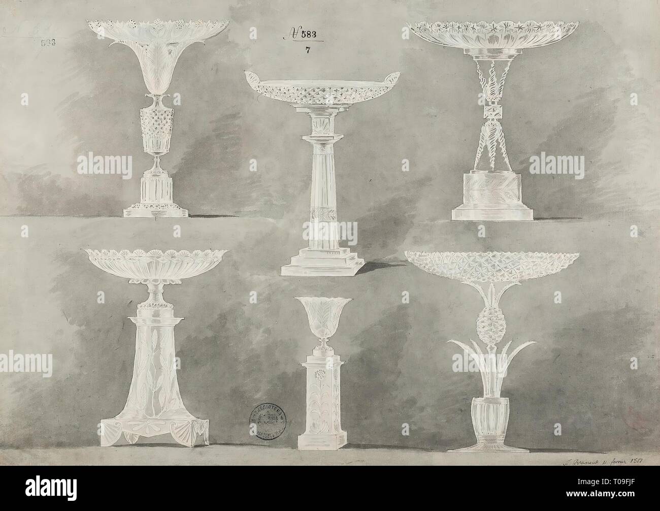 'Sketches of Six Crystal Vases'. Imperial Glass Factory. Russia, St ...