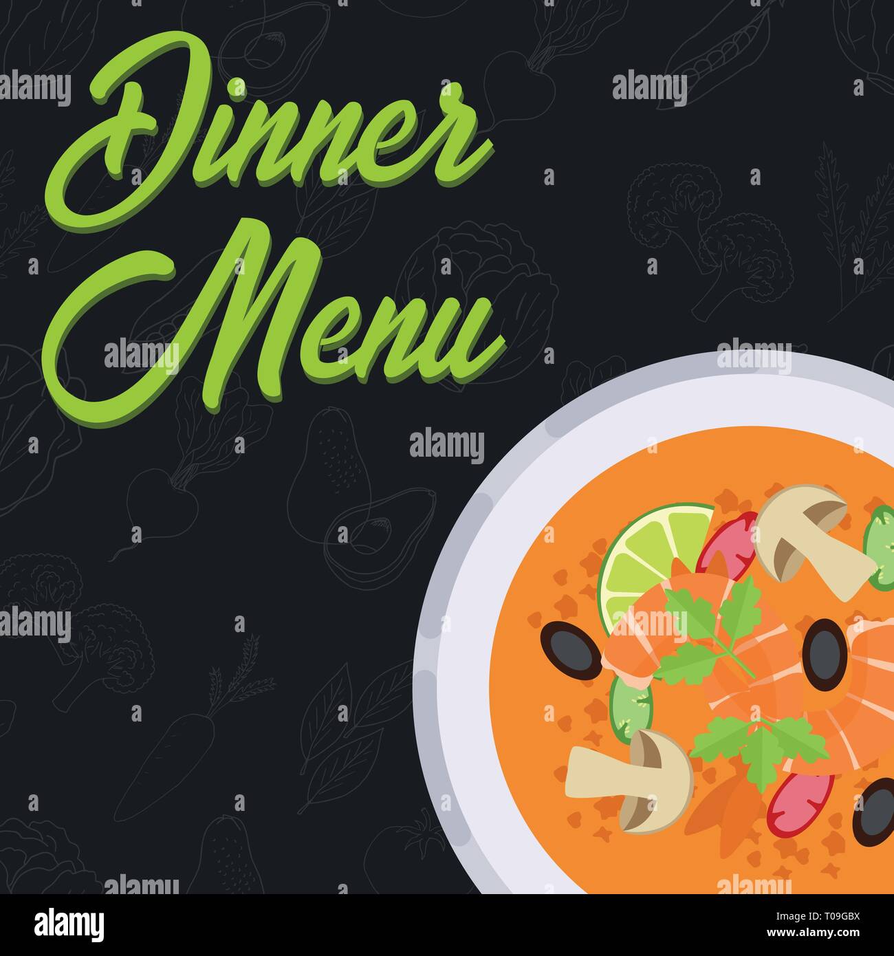 Menu concept. Dinner menu. Soup in flat style. Vector illustration ...