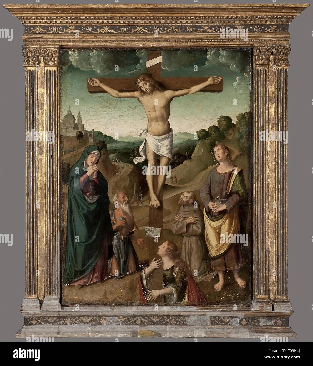 'Crucifixion with Madonna, St John, St Jerome, St Francis and St Mary Magdalene'. Italy, Between ...