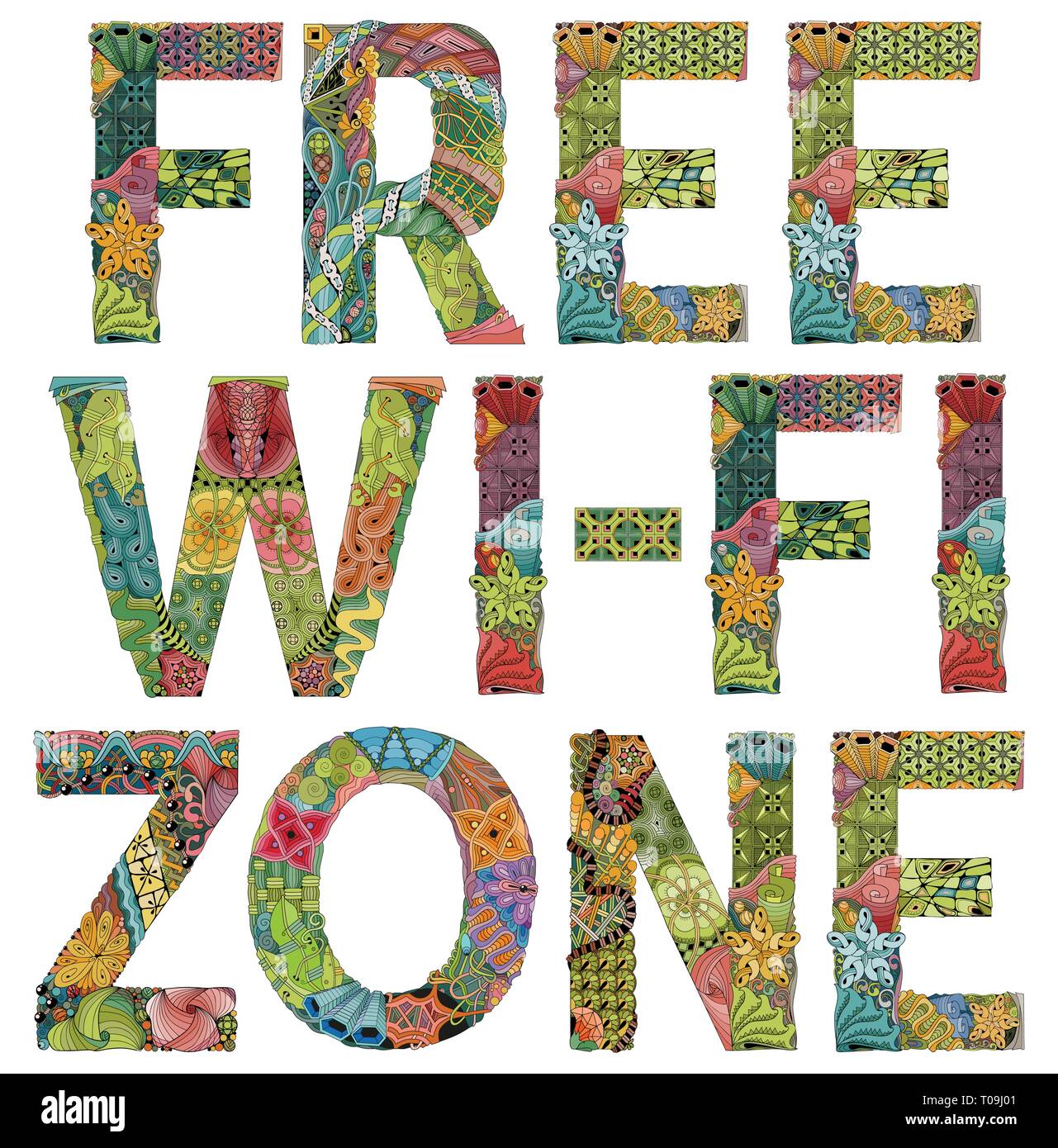 Hand-painted art design. Hand drawn illustration FREE WI-FI ZONE for ...