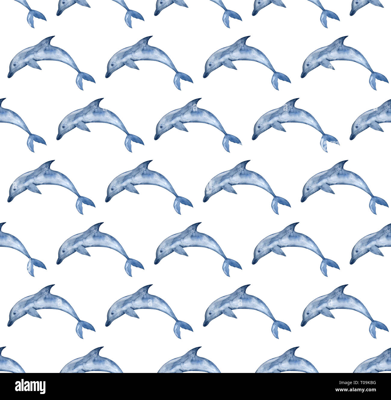 Dolphins seamless background. Hand painted watercolor pattern with ...