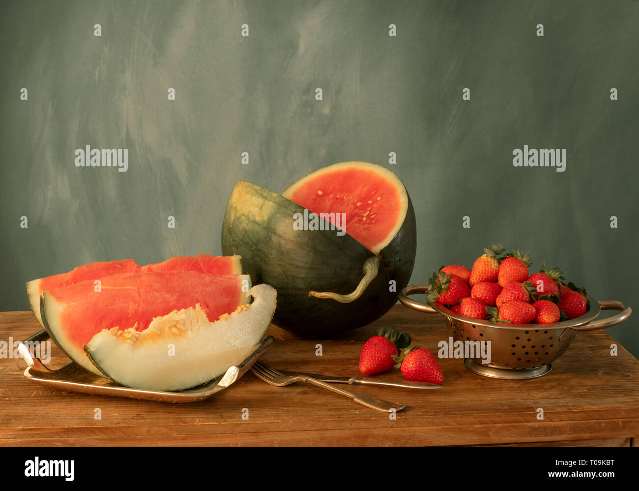 still life with watermelon, strawberry and melon Stock Photo - Alamy