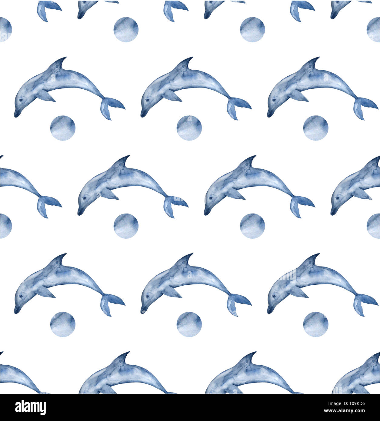 Dolphins seamless background. Hand painted watercolor pattern with ...