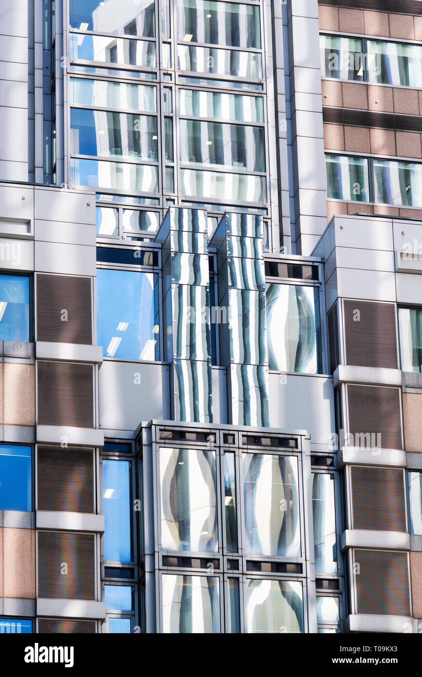 Abstract office architecture, London Wall, Moorgate. London, England ...