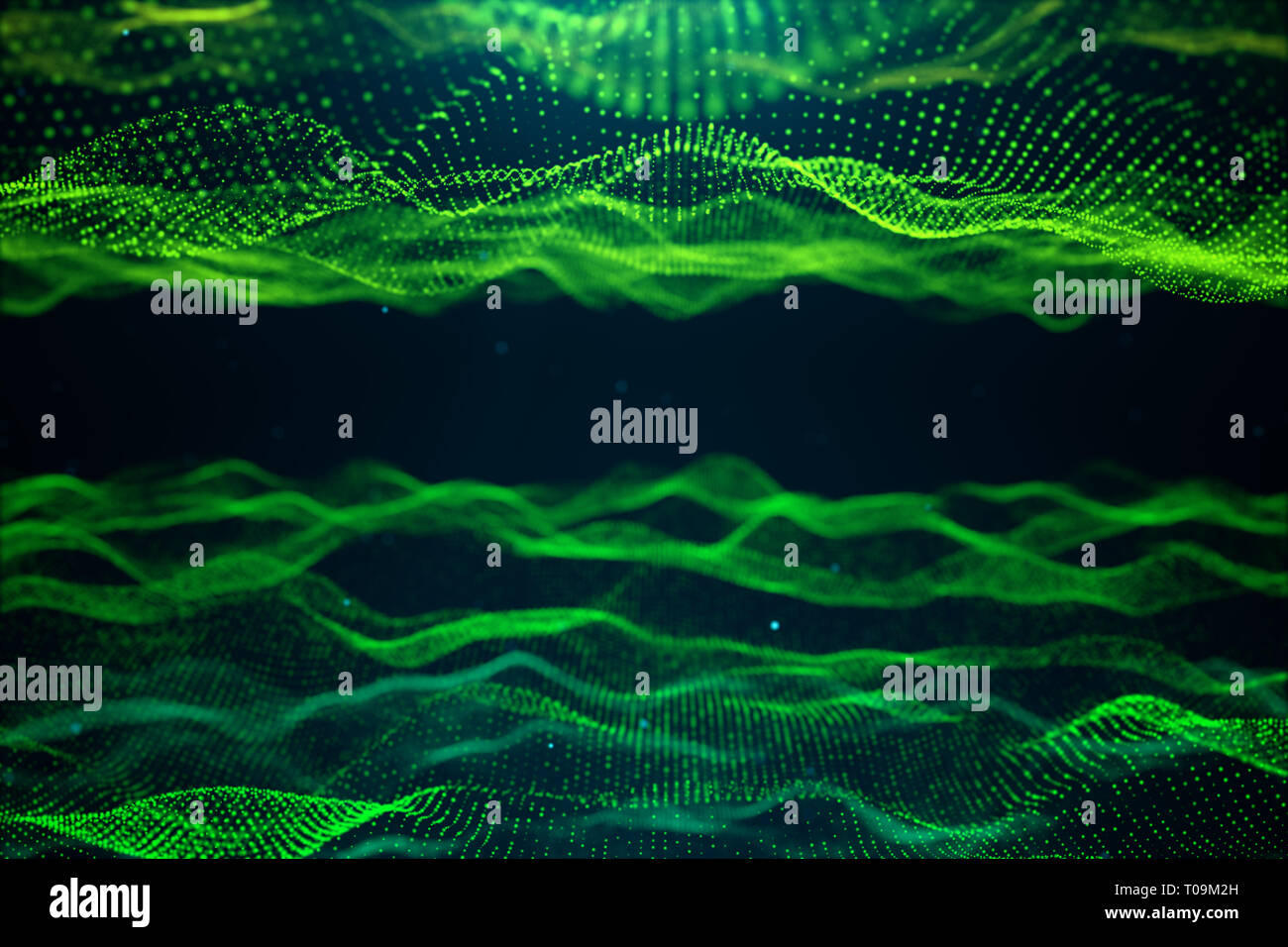 Abstract data technology. Digital landscape with particles, dots ...