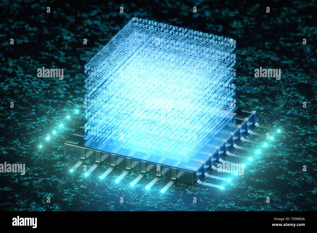 AI - artificial intelligence concept. Hologram above CPU. Machine learning. Central Computer ...