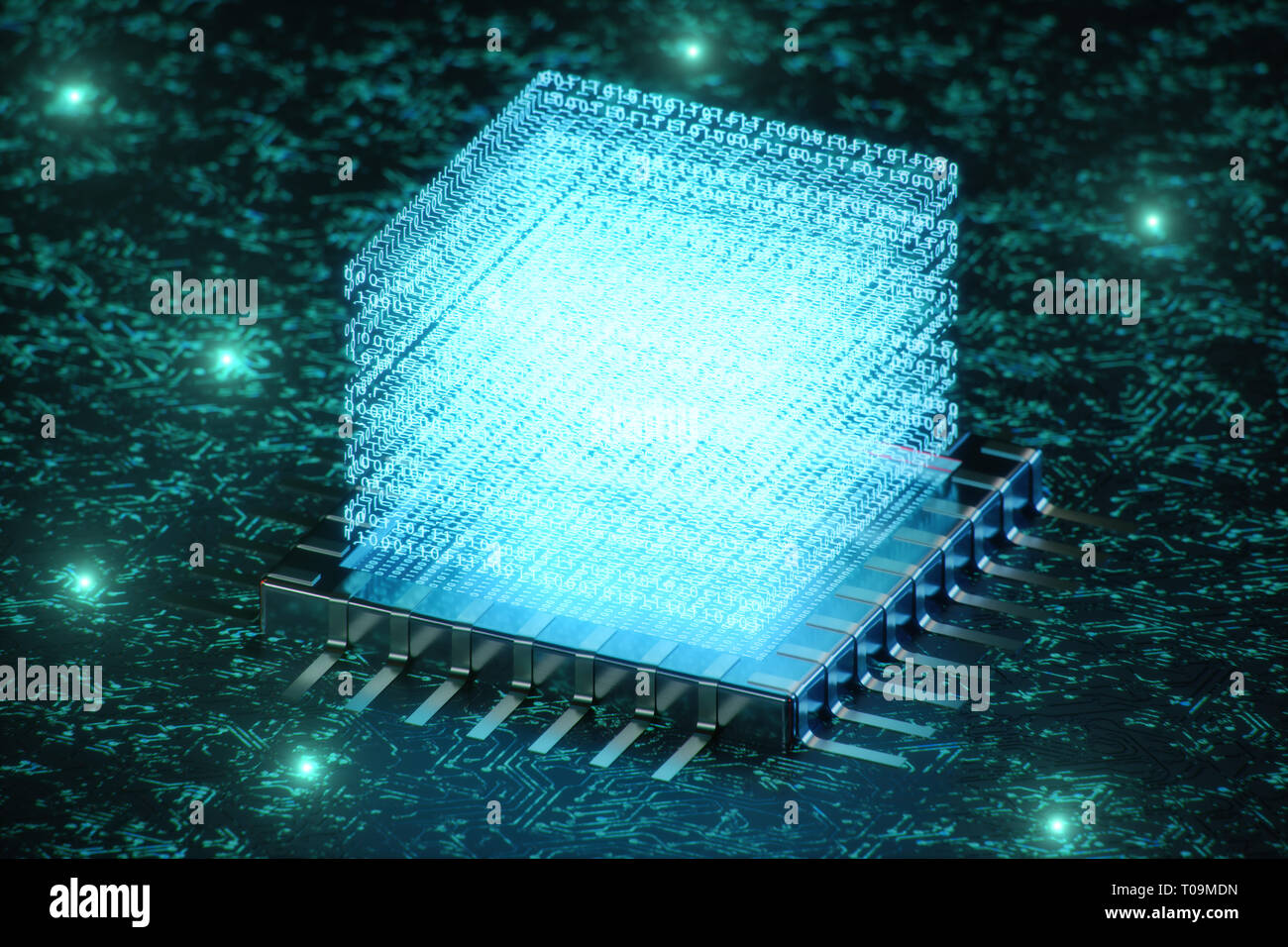 AI - artificial intelligence concept. Hologram above CPU. Machine learning. Central Computer ...