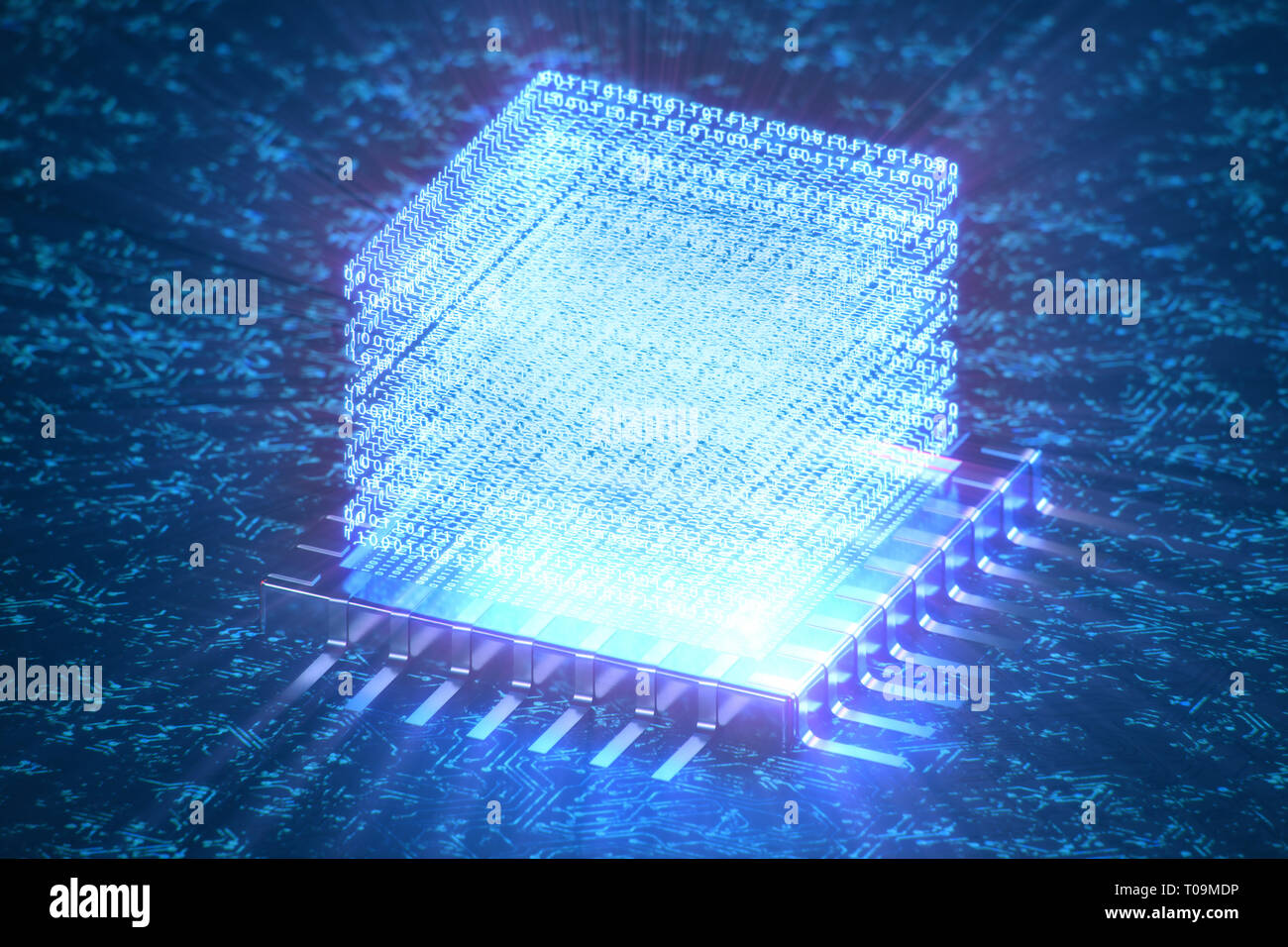 AI - artificial intelligence concept. Hologram above CPU. Machine learning. Central Computer ...