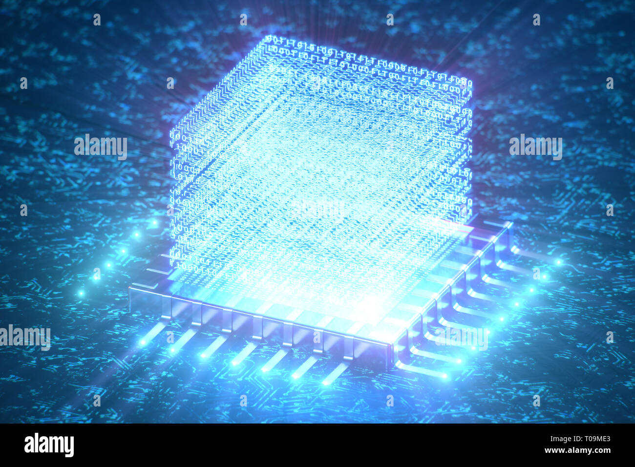 AI - artificial intelligence concept. Hologram above CPU. Machine learning. Central Computer ...
