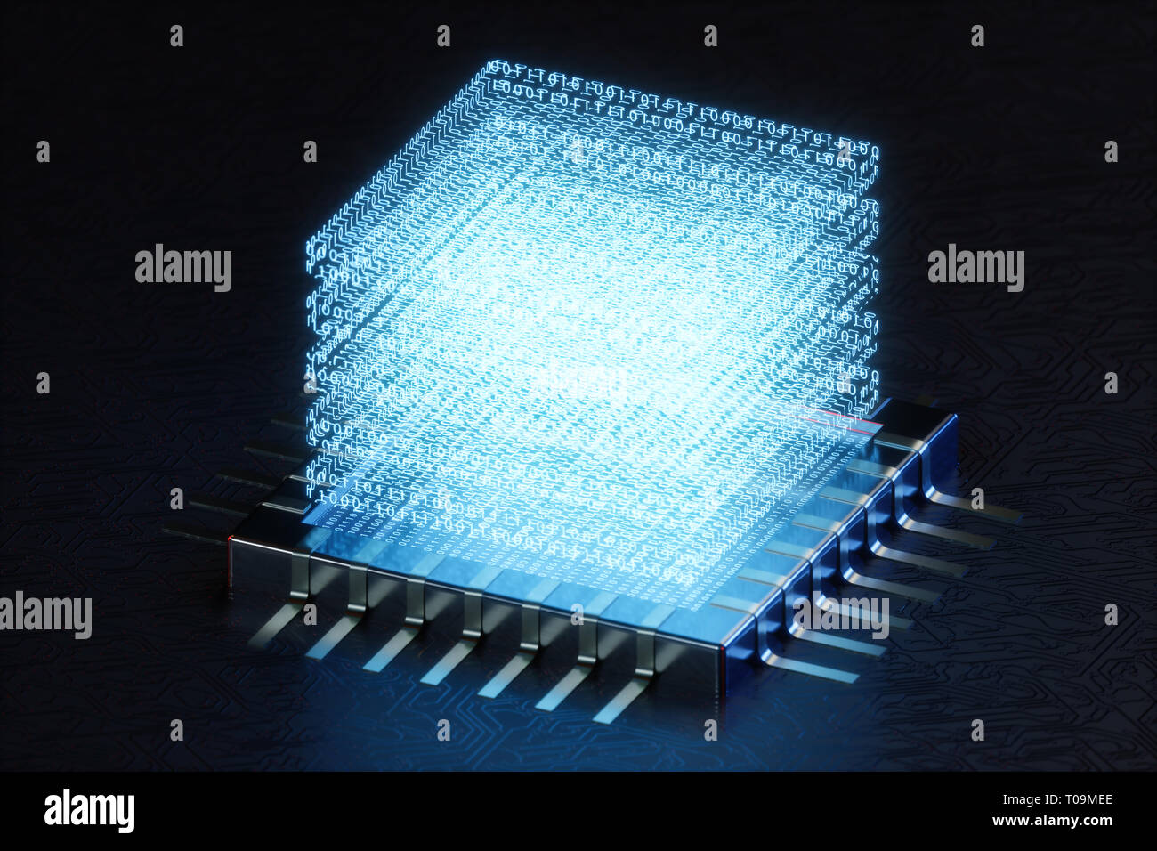 AI - artificial intelligence concept. Hologram above CPU. Machine ...