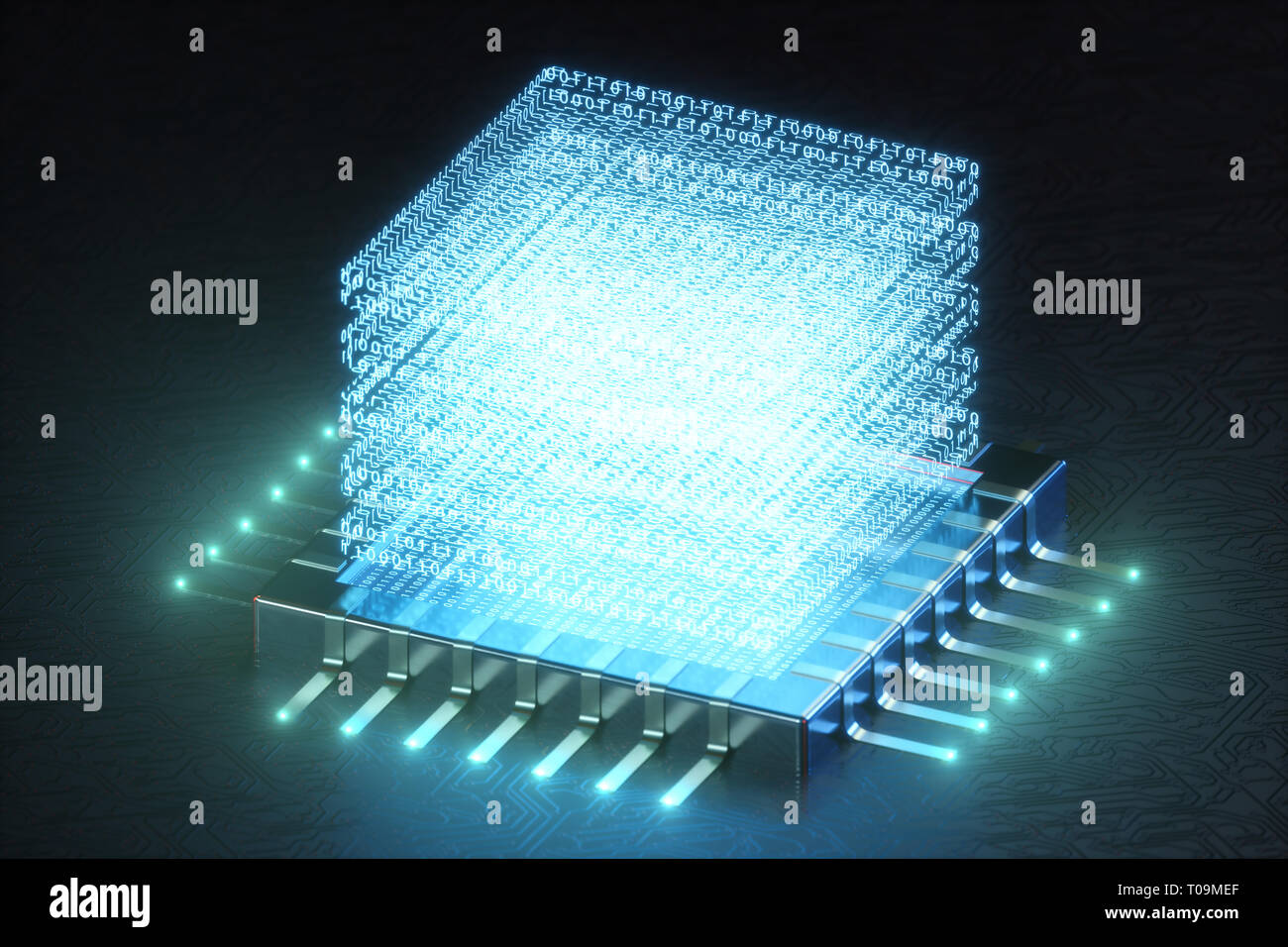 AI - artificial intelligence concept. Hologram above CPU. Machine learning. Central Computer ...