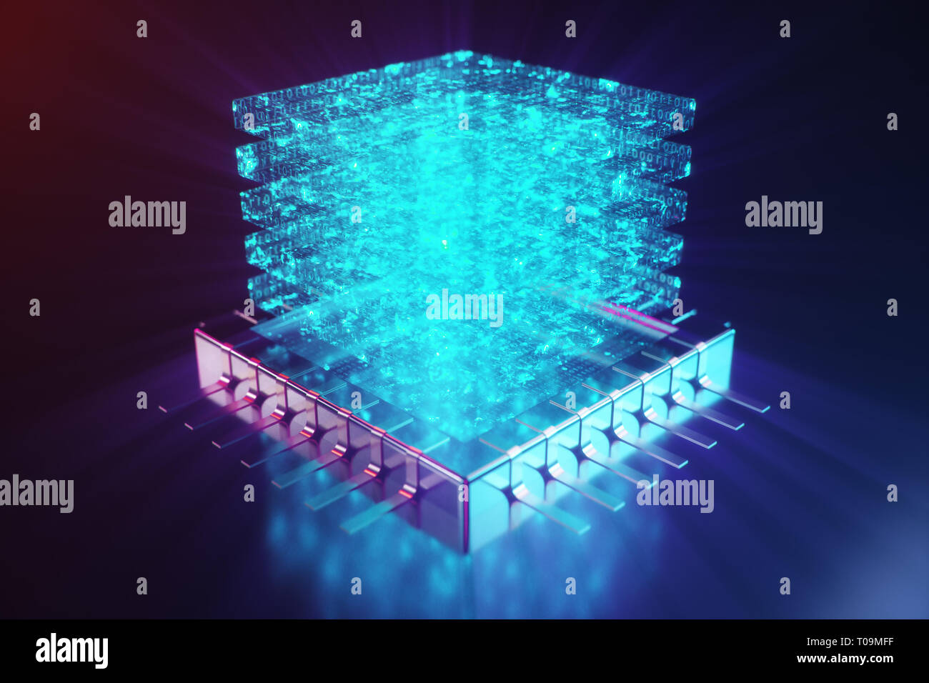 AI - artificial intelligence CPU concept. Hologram above CPU. Machine learning. CPU on the board ...