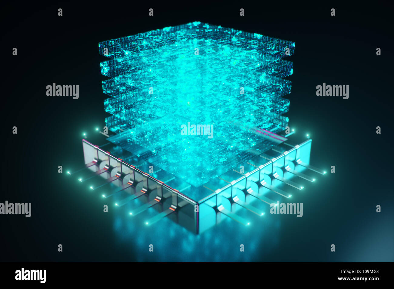 AI - artificial intelligence CPU concept. Hologram above CPU. Machine learning. CPU on the board ...