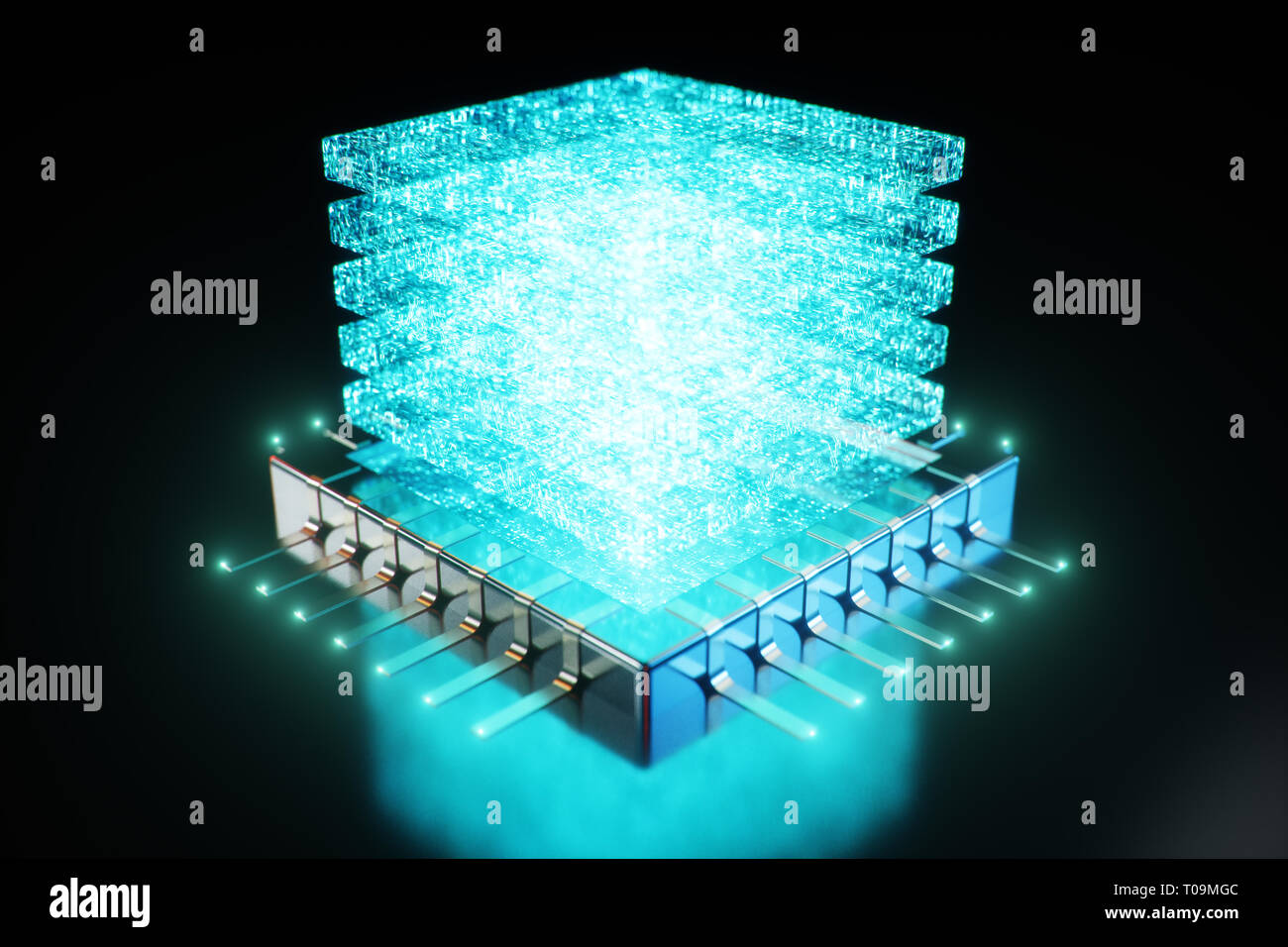 AI - artificial intelligence CPU concept. Hologram above CPU. Machine learning. CPU on the board ...