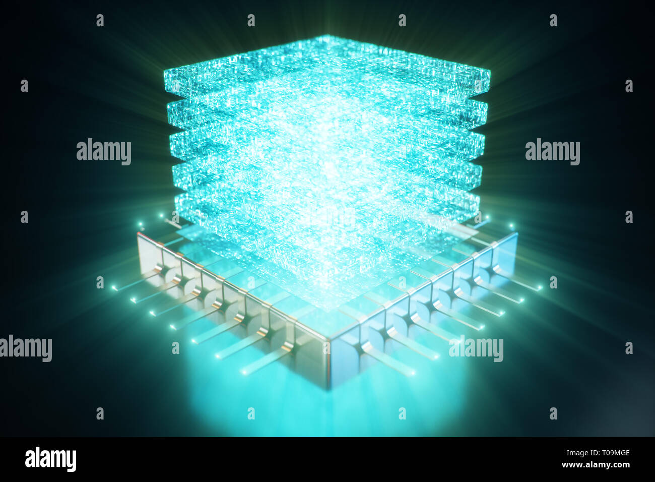 AI - artificial intelligence CPU concept. Hologram above CPU. Machine learning. CPU on the board ...