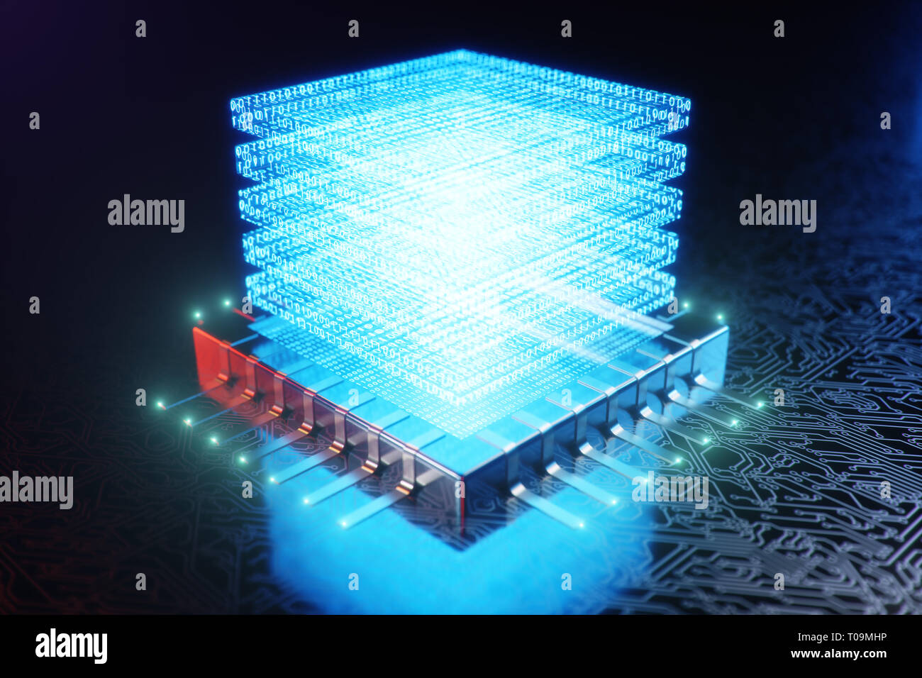 AI - artificial intelligence CPU concept. Hologram above CPU. Machine learning. CPU on the board ...
