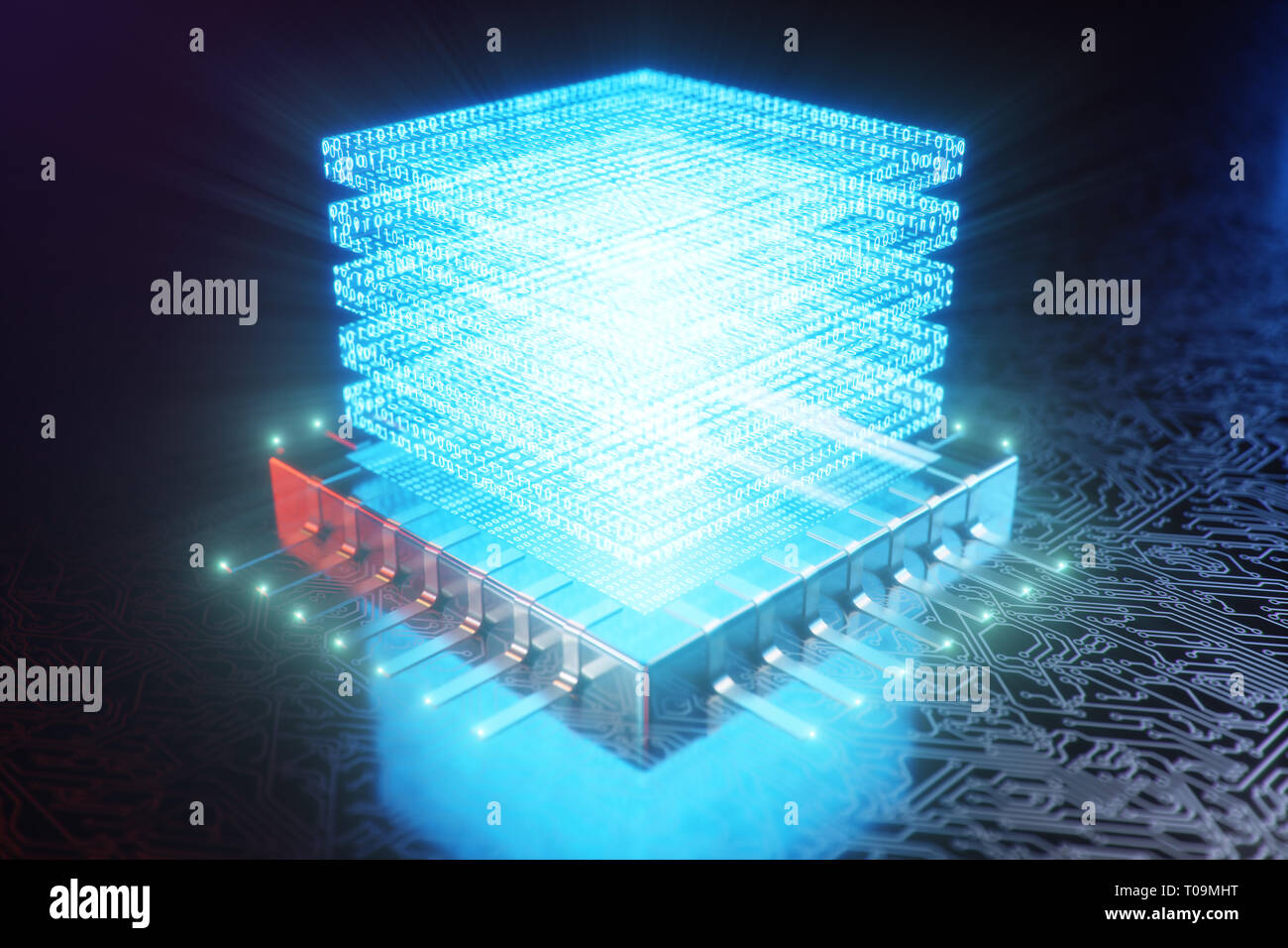 AI - artificial intelligence CPU concept. Hologram above CPU. Machine learning. CPU on the board ...