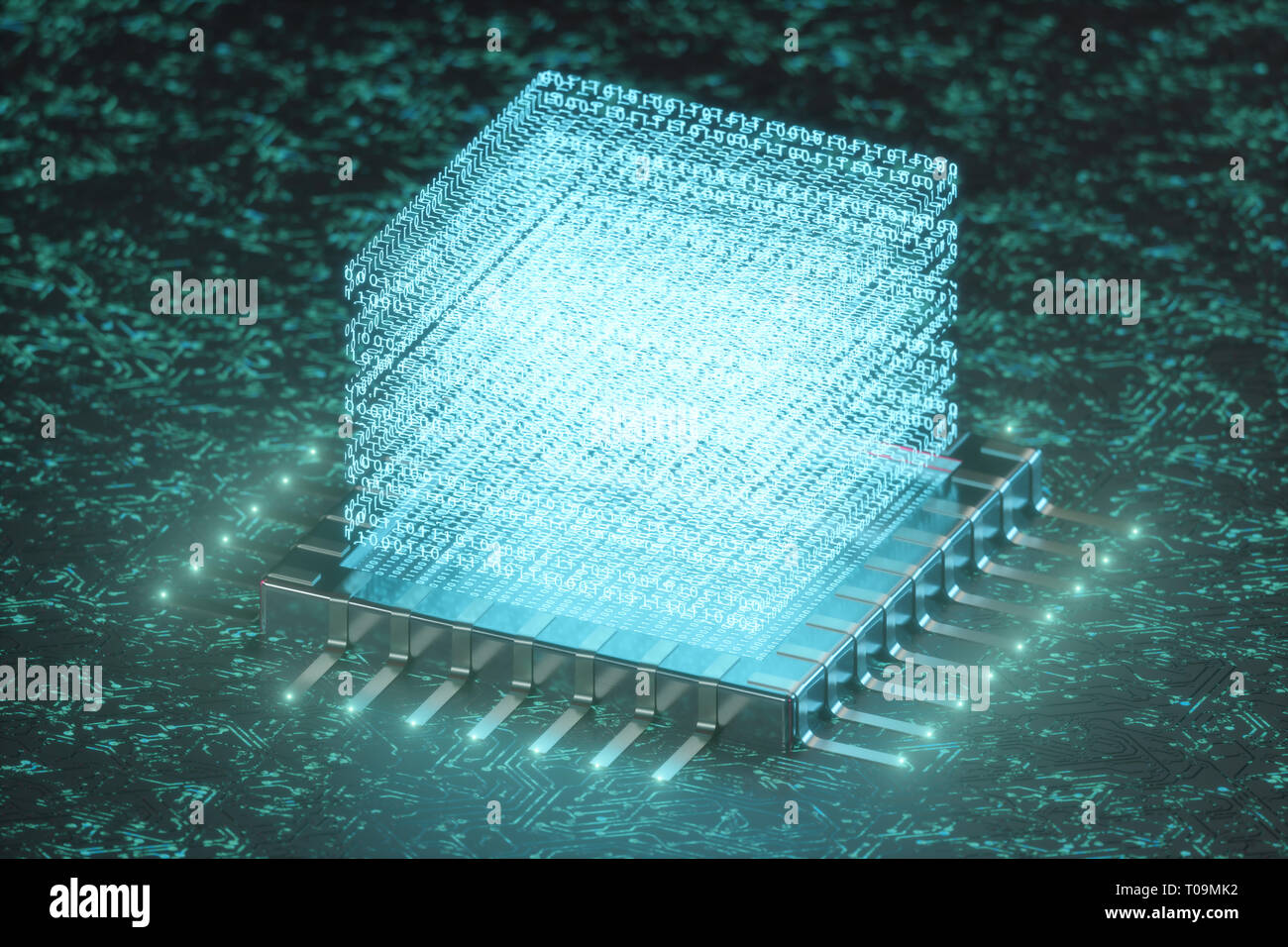 AI - artificial intelligence CPU concept. Hologram above CPU. Machine learning. CPU on the board ...